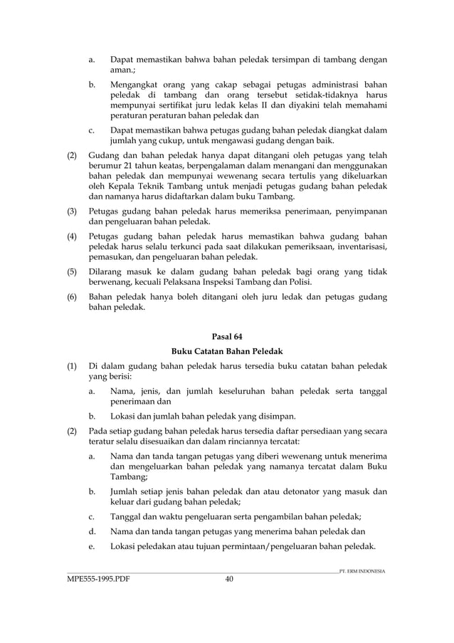 Kepmen mentamben 555k tahun 1995 keselamatan kesehatan kerja pertambangan umum | PDF