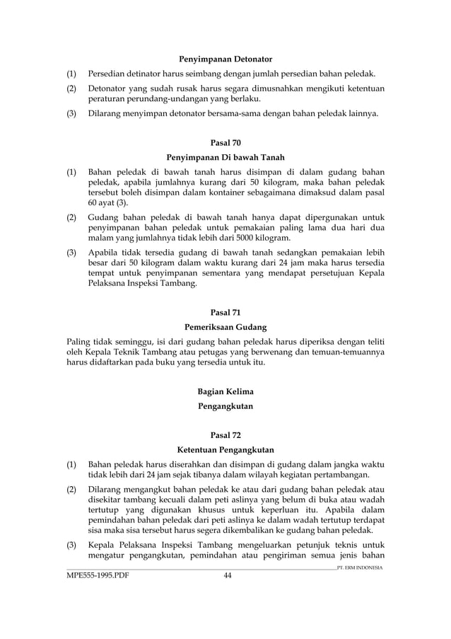 Kepmen mentamben 555k tahun 1995 keselamatan kesehatan kerja pertambangan umum | PDF