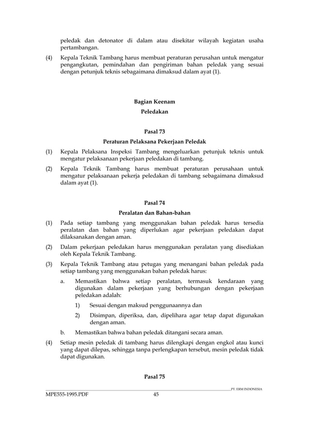 Kepmen mentamben 555k tahun 1995 keselamatan kesehatan kerja pertambangan umum | PDF
