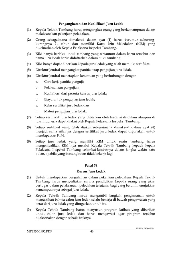 Kepmen mentamben 555k tahun 1995 keselamatan kesehatan kerja pertambangan umum | PDF
