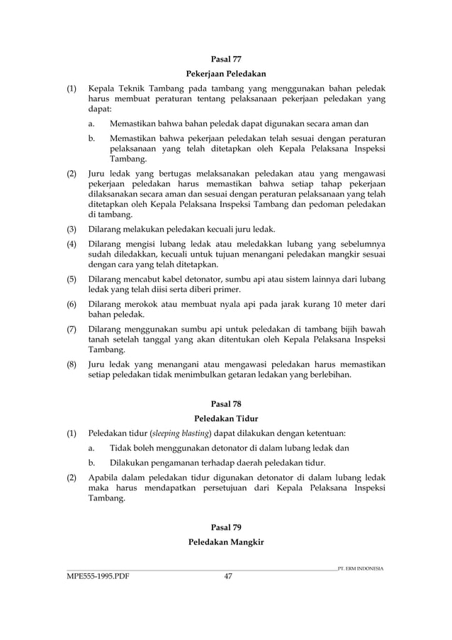 Kepmen mentamben 555k tahun 1995 keselamatan kesehatan kerja pertambangan umum | PDF