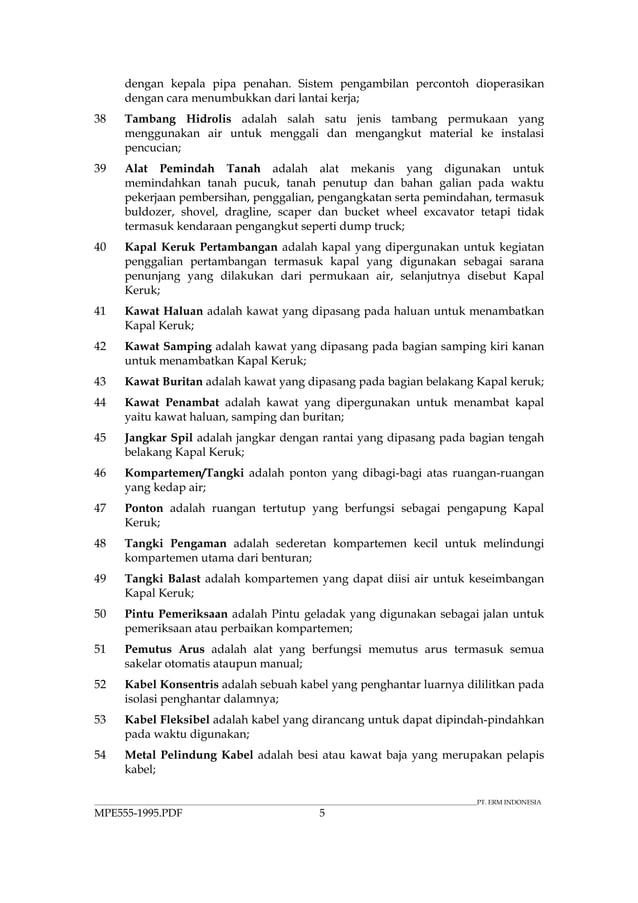 Kepmen mentamben 555k tahun 1995 keselamatan kesehatan kerja pertambangan umum | PDF