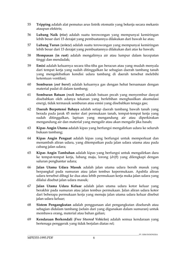 Kepmen mentamben 555k tahun 1995 keselamatan kesehatan kerja pertambangan umum | PDF