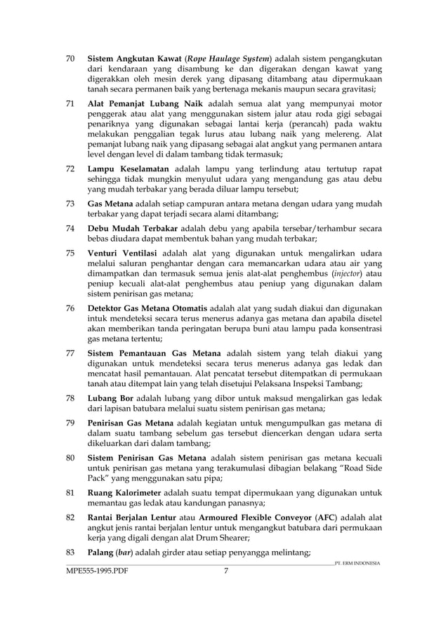 Kepmen mentamben 555k tahun 1995 keselamatan kesehatan kerja pertambangan umum | PDF