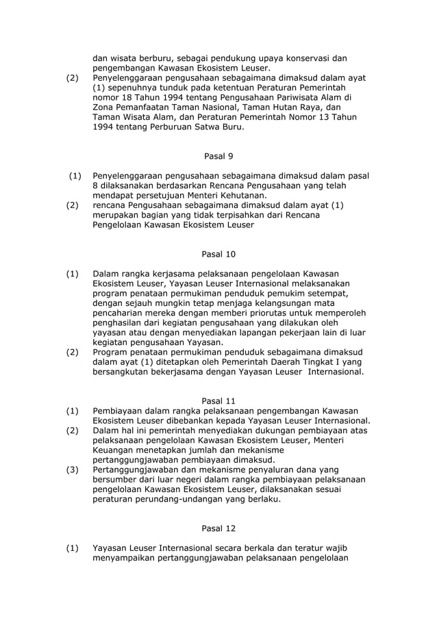 Keppres 33 tahun 1998 ttg kawasan ekosistem lauser | PDF