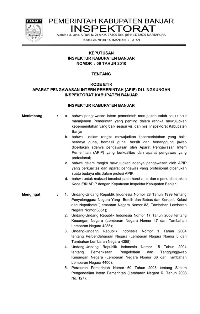 Keputusan inspektur kab banjar 2010 | PDF