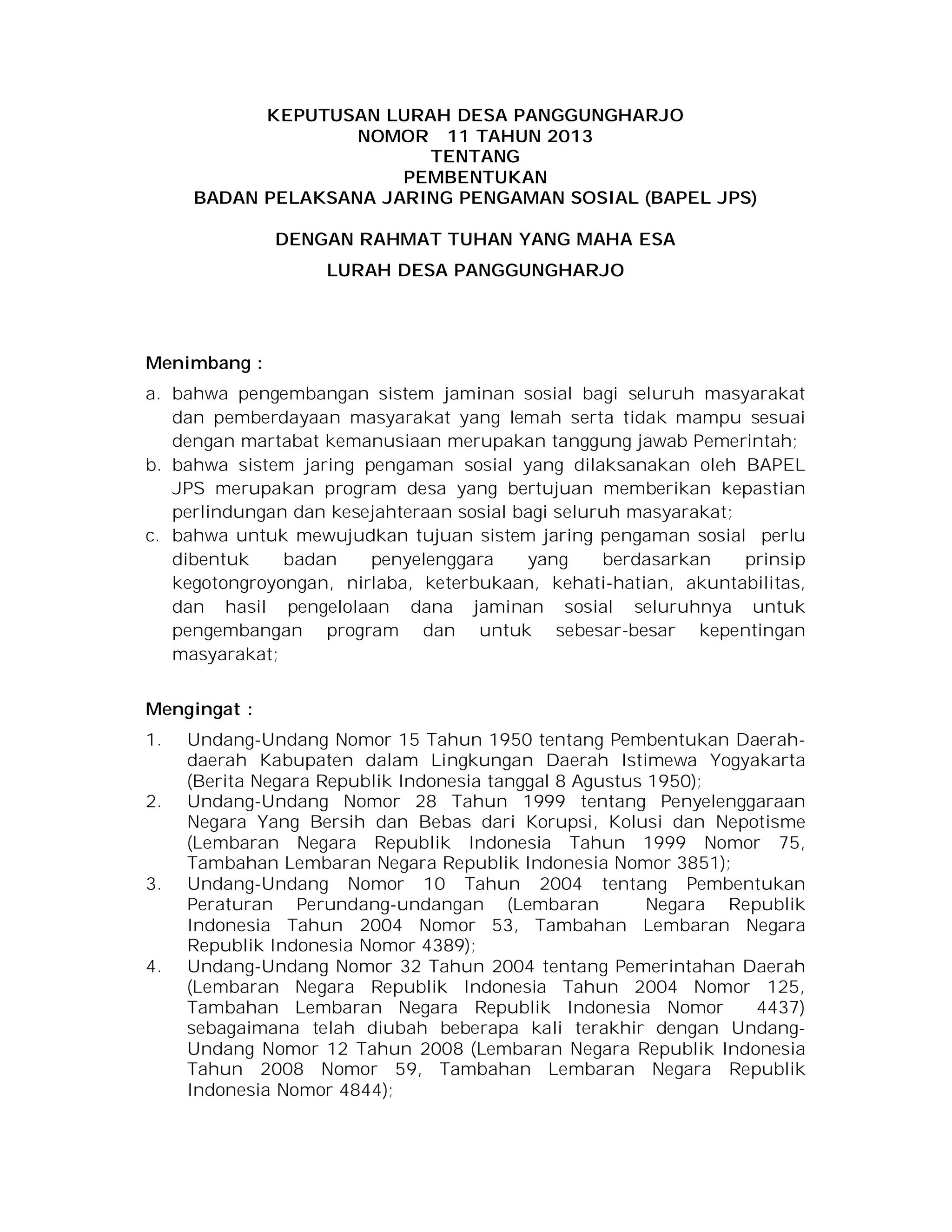 Keputusan lurah pembentukan bapel jps | PDF