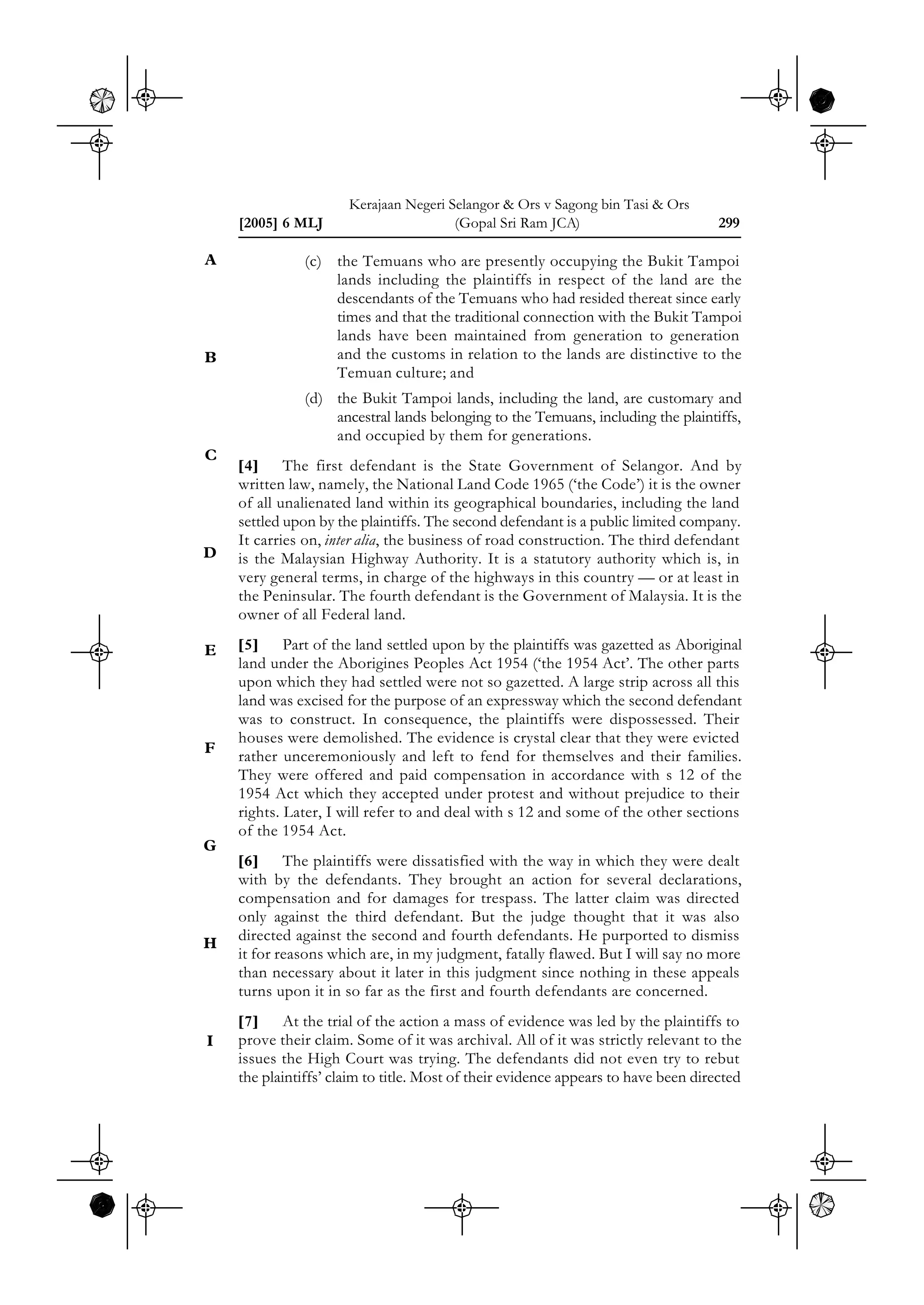 Kerajaan Negeri Selangor v Sagong Tasi & Ors [2005] 6 MLJ 289 | PDF