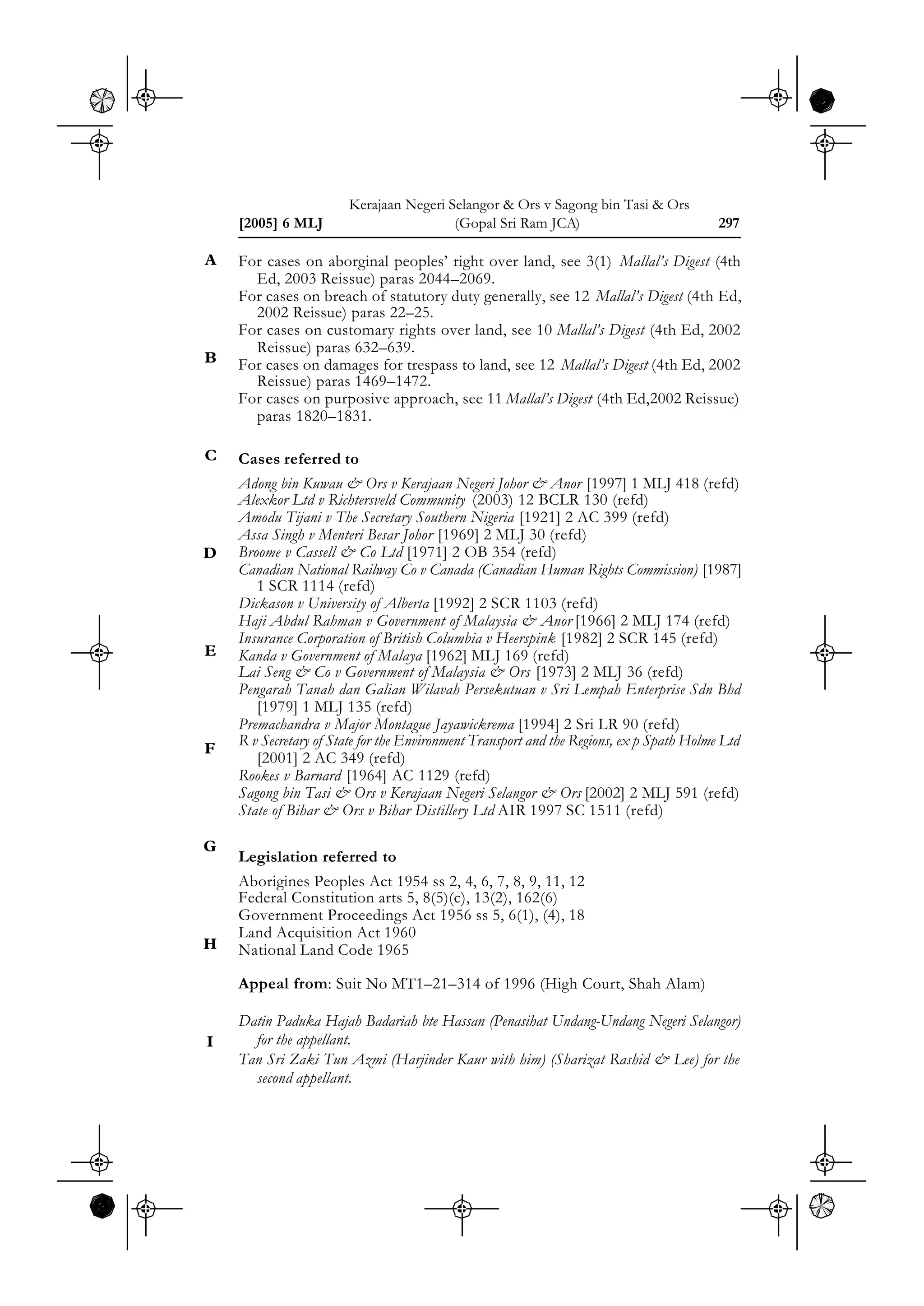 Kerajaan Negeri Selangor v Sagong Tasi & Ors [2005] 6 MLJ 289 | PDF