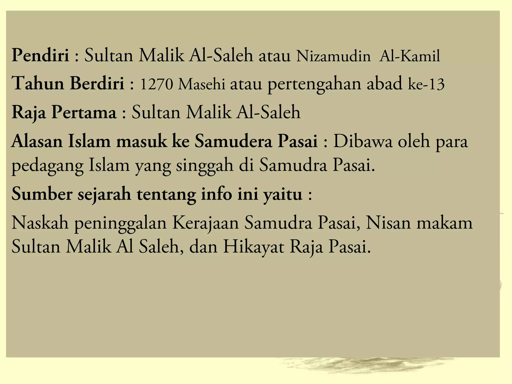 Kerajaan samudera pasai kelompok 2 | PPT