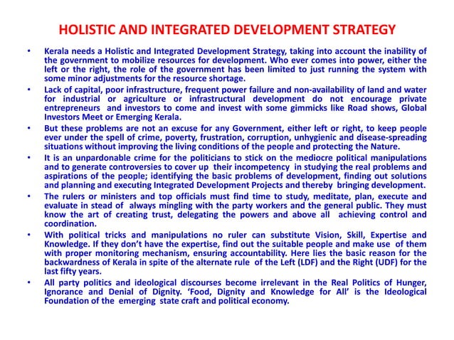 KERALA - ALTERNATIVE DEVELOPMENT STRATEGY FOR SAVING 35 MILLION PEOPLE ...