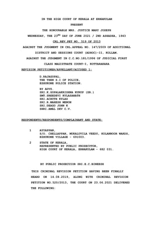 Kerala hc order d rajagopal-v-ayyappan-anr-402210 | PDF