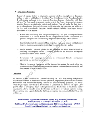 Kerala industrial & commercial policy 2011 | PDF