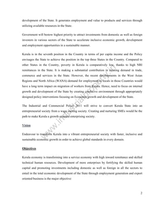 Kerala industrial & commercial policy 2011 | PDF