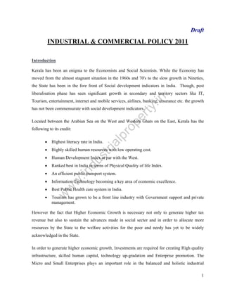 Kerala industrial & commercial policy 2011 | PDF