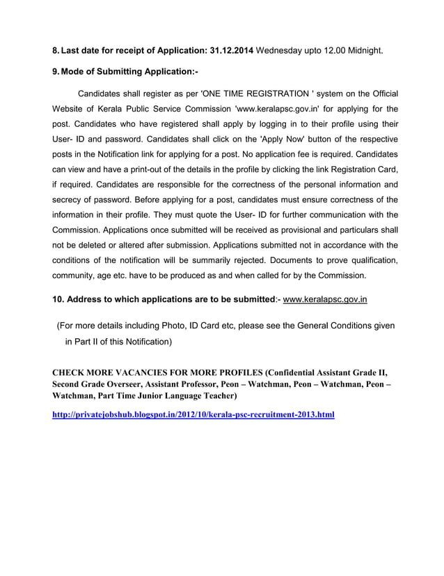 Kerala PSC LDC Recruitment 2014-2015 Official Advertisement | PDF