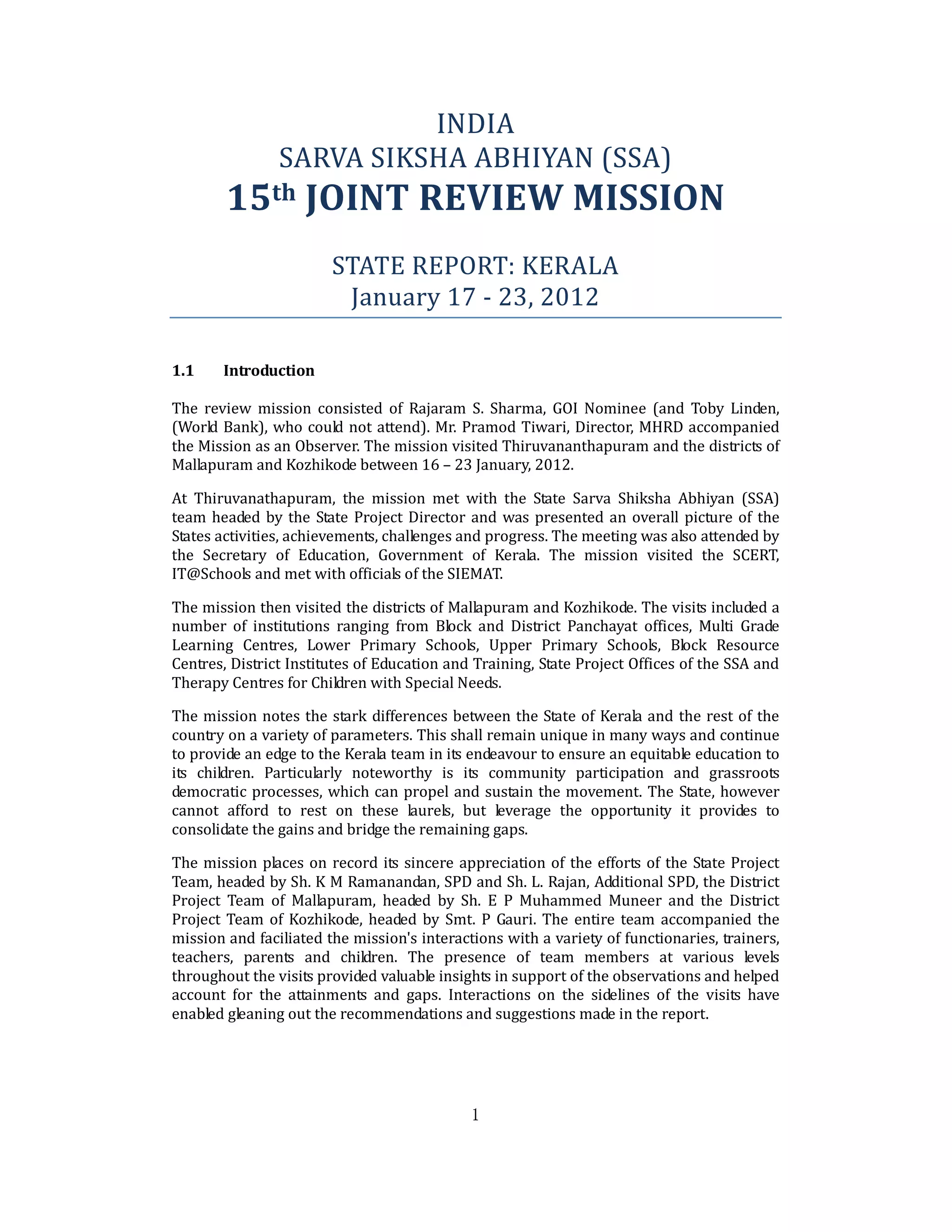 Kerala ssa jrm_report | PDF