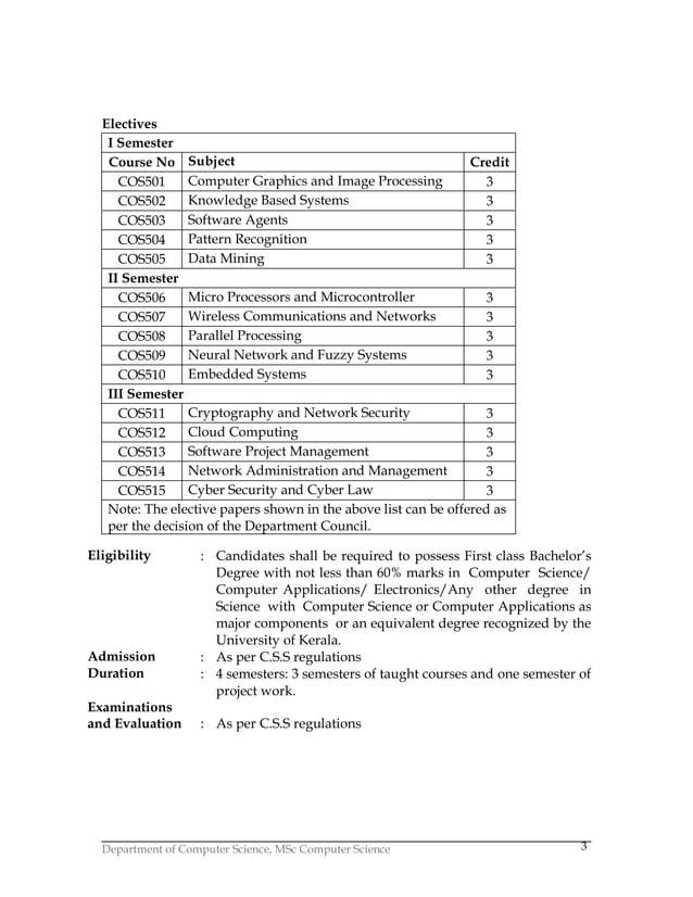 Kerala university m.sc. computer science syllabus | PDF