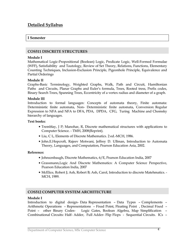 Kerala university m.sc. computer science syllabus | PDF