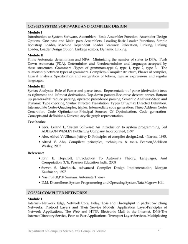 Kerala university m.sc. computer science syllabus | PDF