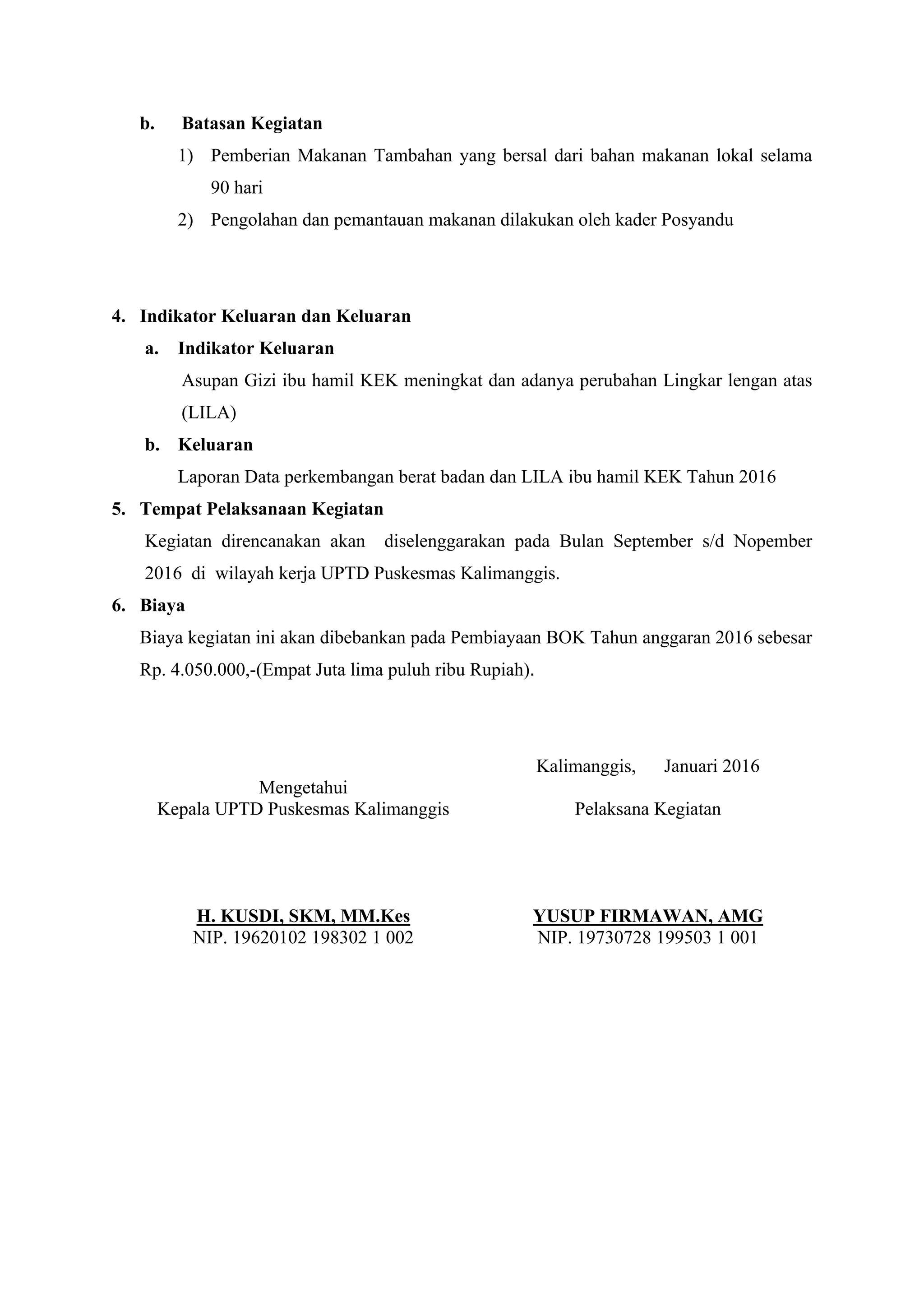 Kerangka acuan kegiatan pmt bumil kek | PDF