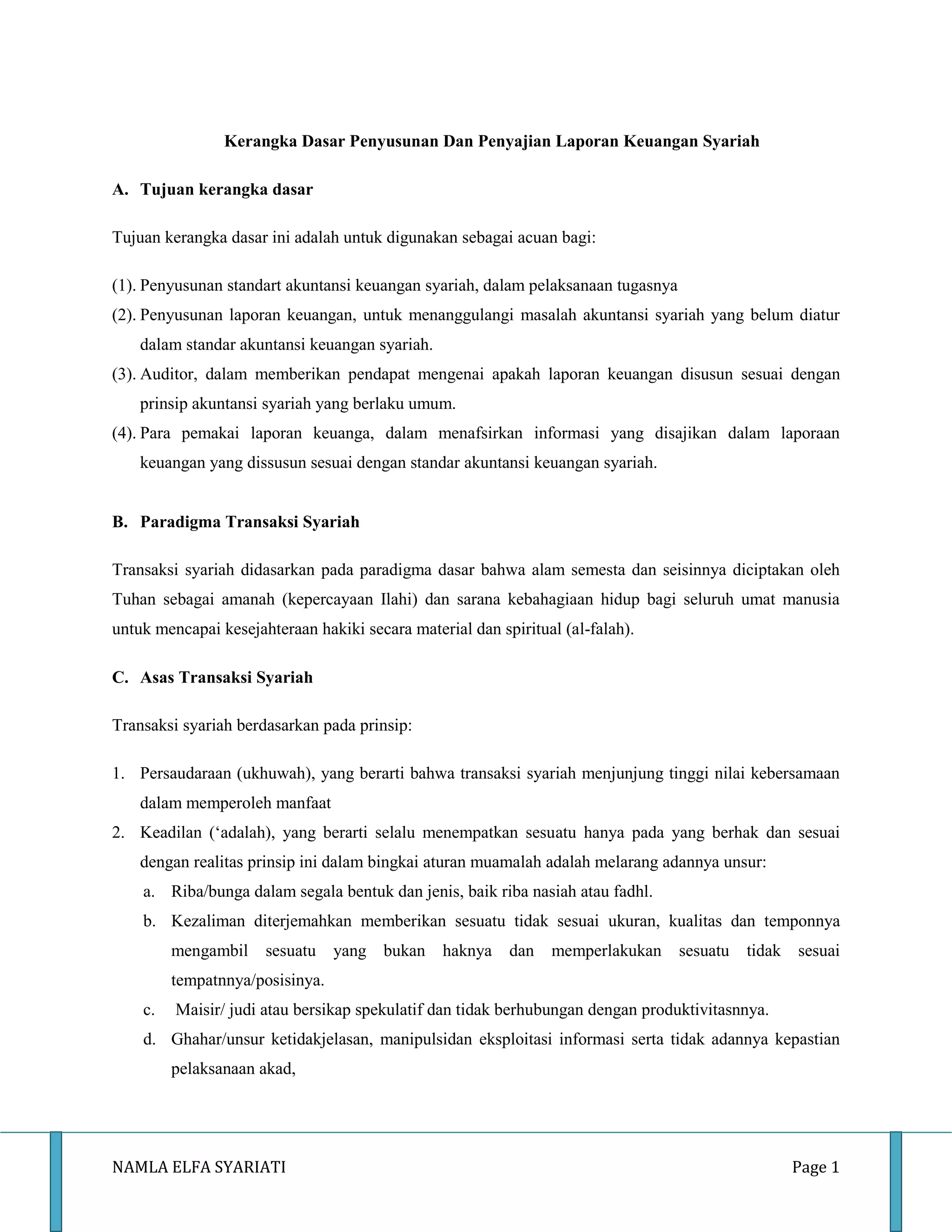 Kerangka Dasar Penyusunan Dan Penyajian Laporan Keuangan Syariah Pdf