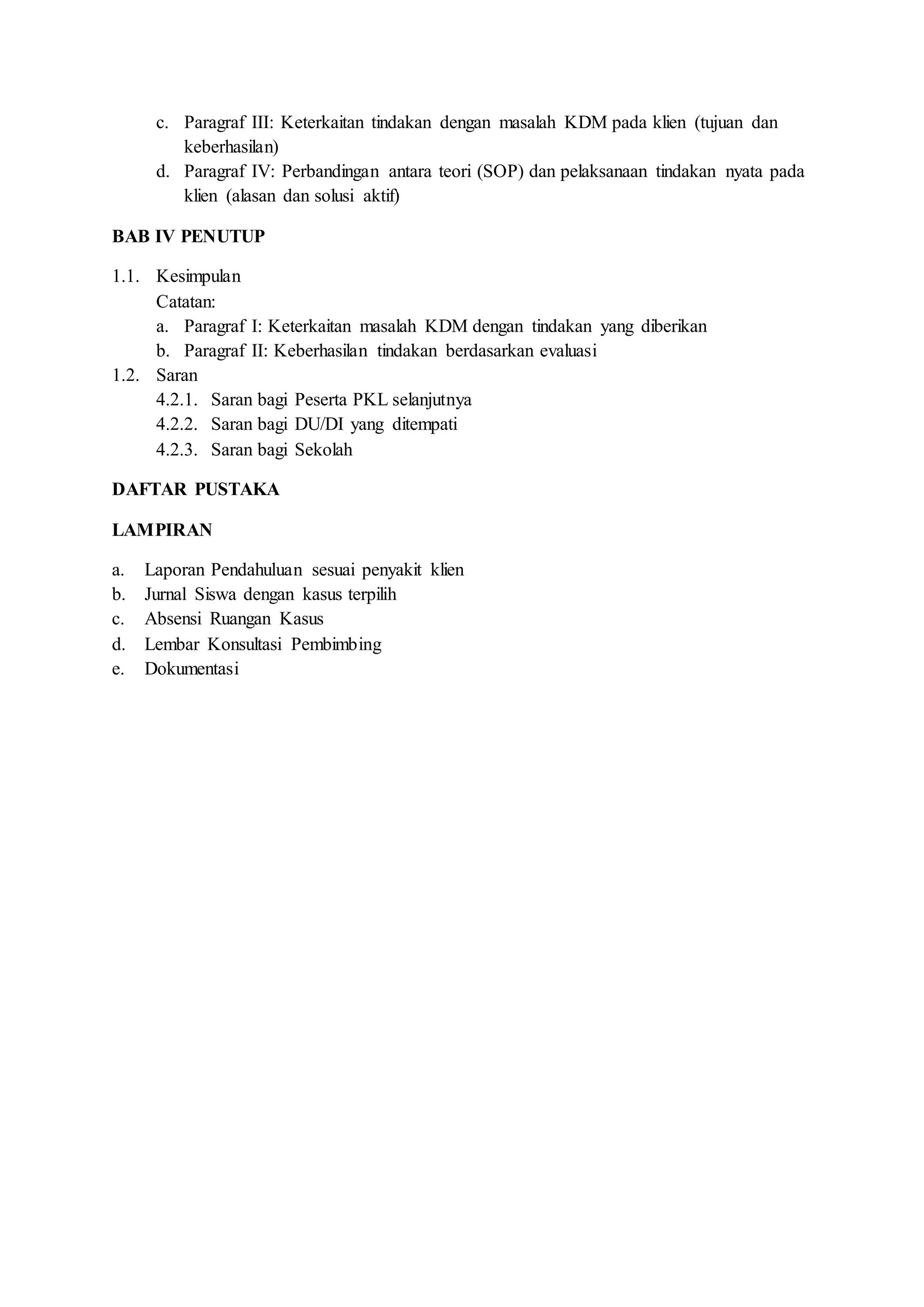 Kerangka laporan praktik kerja lapangan k13 | DOCX