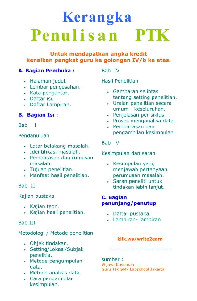 Kerangka Penulisan PTK | PDF