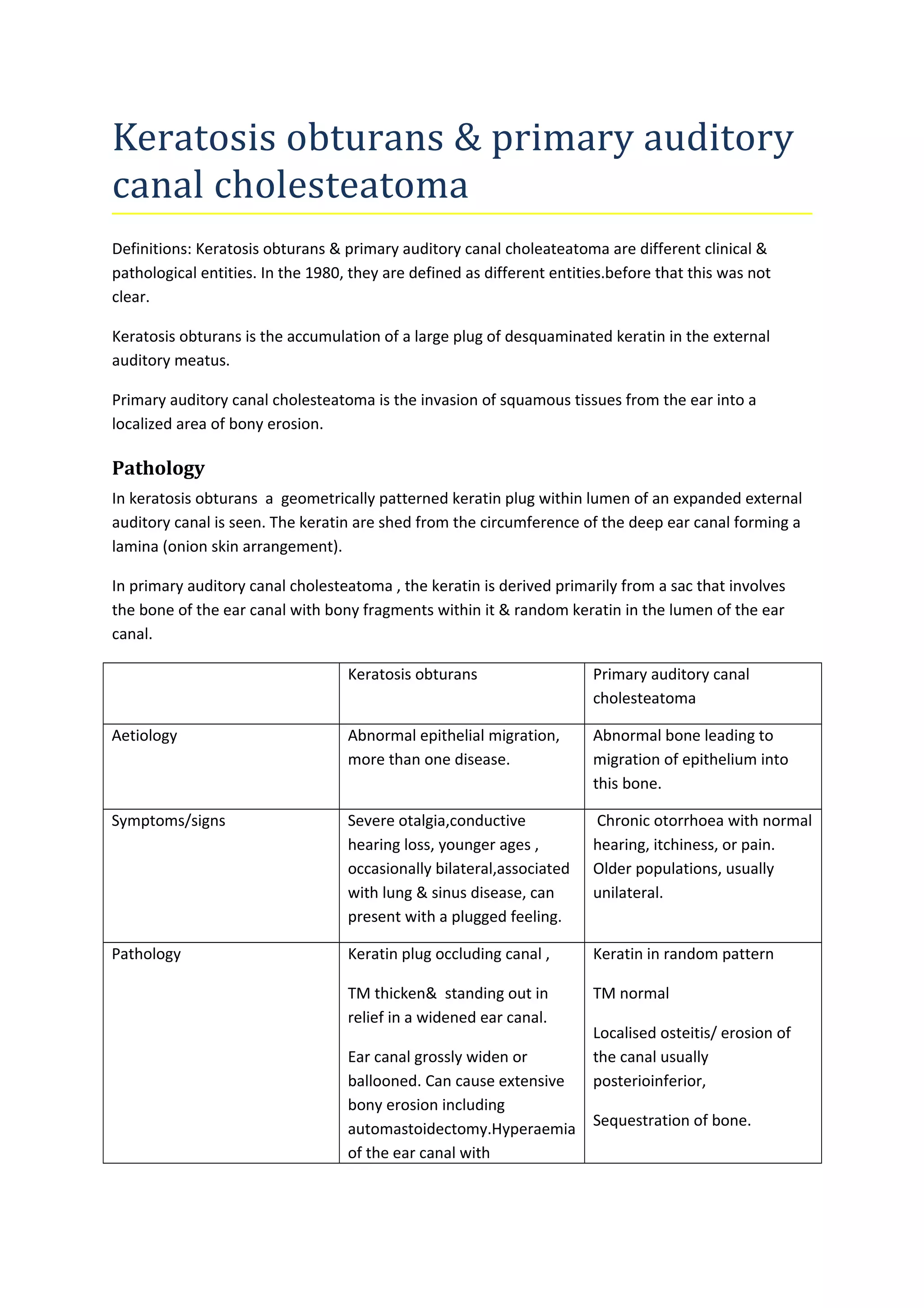 Keratosis obturans & primary auditory canal cholesteatoma | DOC