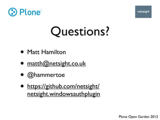 Plone and Single-Sign On - Active Directory and the Holy Grail | PPT