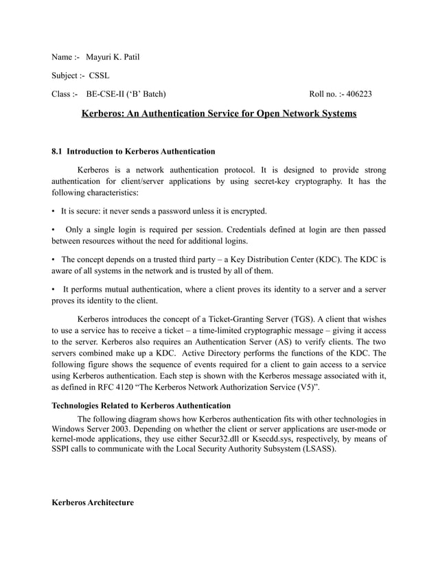 Kerberos case study | RTF | Operating Systems | Computer Software and Applications