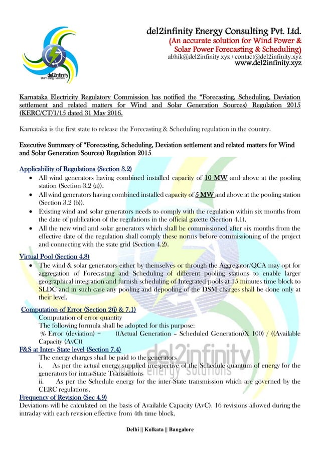 Executive Summary Of Forecasting Scheduling Deviation Settlement And