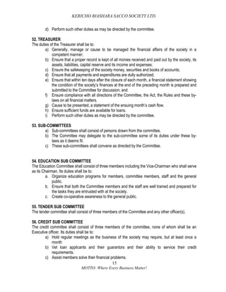 KERICHO BIASHARA SACCO SOCIETY LIMITED BY LAWS. | DOCX