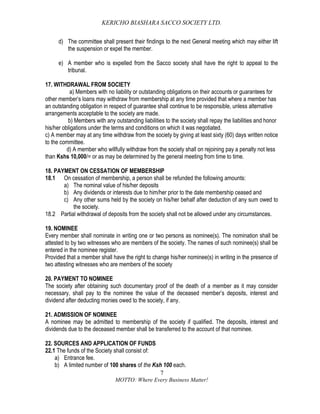 KERICHO BIASHARA SACCO SOCIETY LIMITED BY LAWS. | DOCX