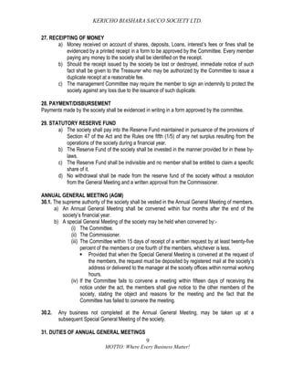 KERICHO BIASHARA SACCO SOCIETY LIMITED BY LAWS. | DOCX