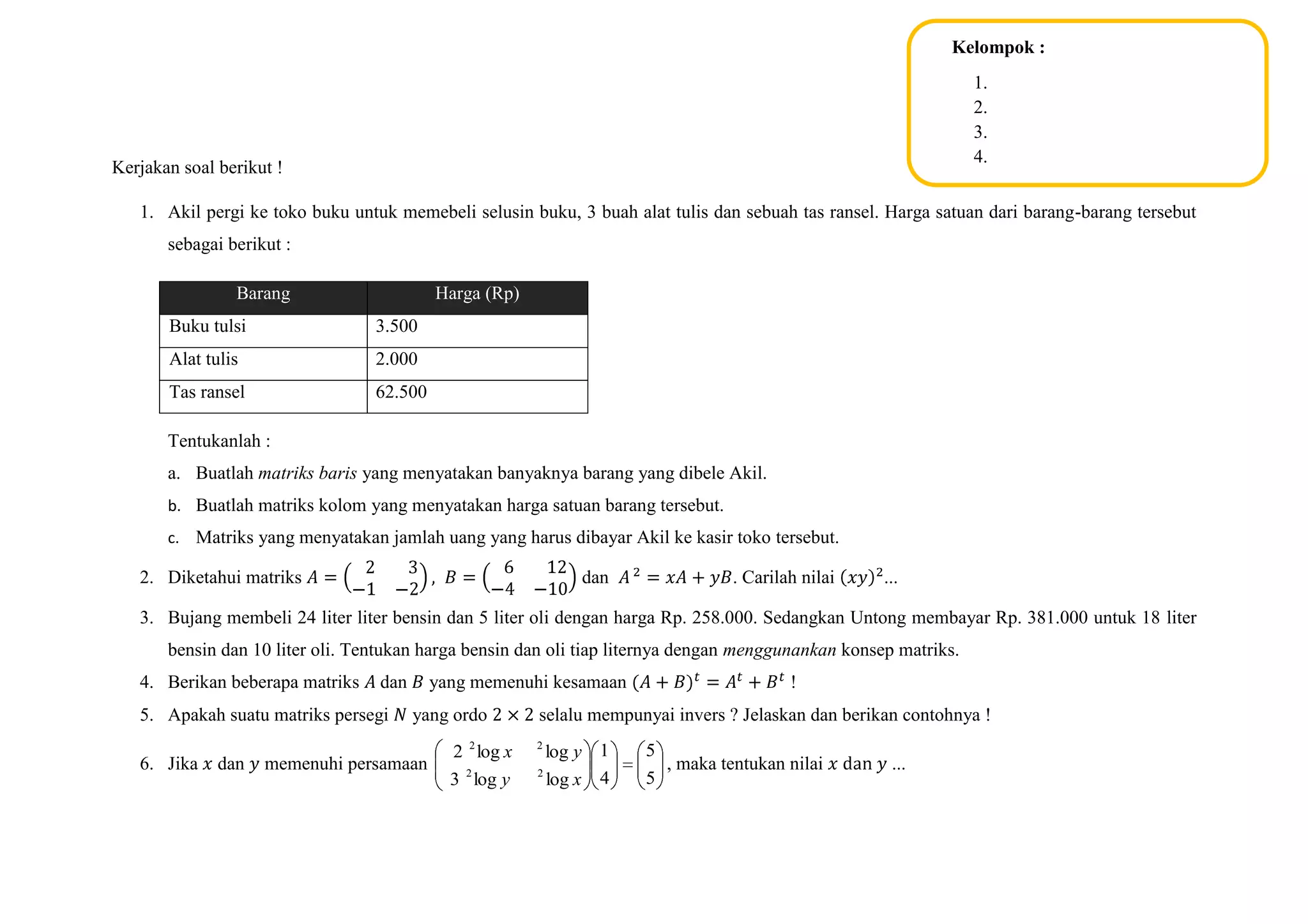 Kerjakan soal berikut | DOCX