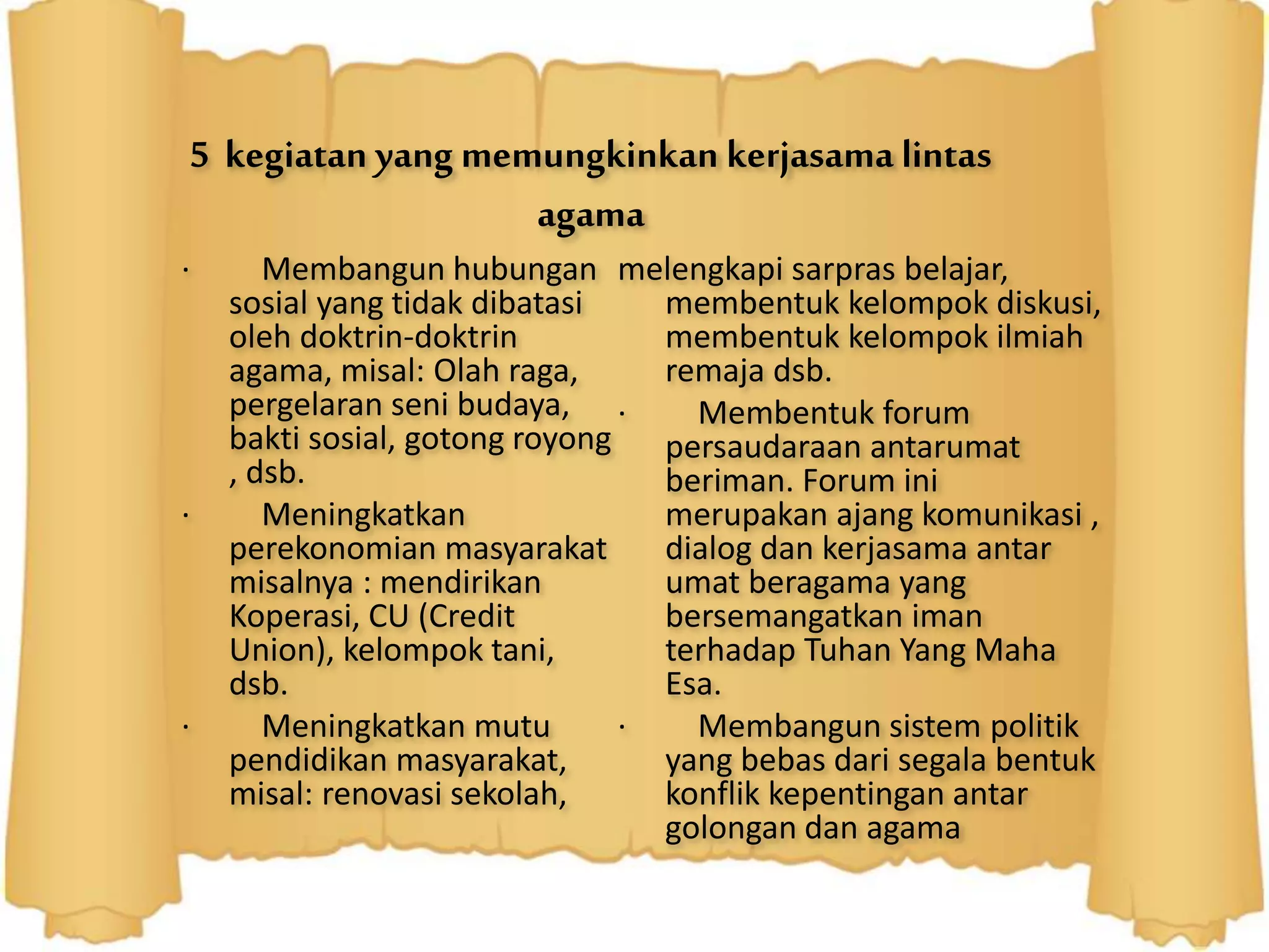 Kerjasama antar umat beragama, membangun persaudaraan sejati | PPTX