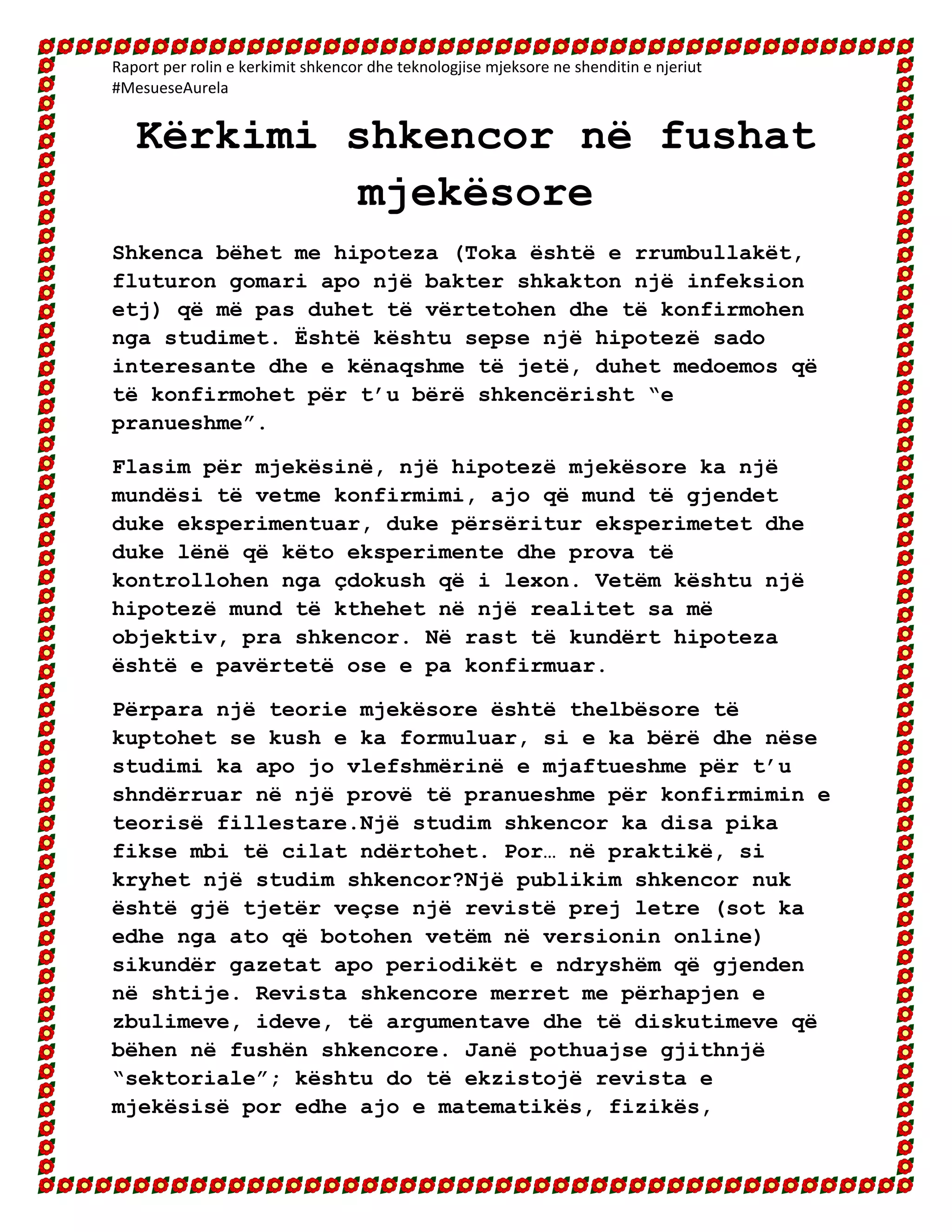 KERKI SHKENCOR NE MJEKESI | PDF