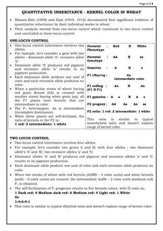QUANTITATIVE INHERITANCE - KERNEL COLOR IN WHEAT | PDF