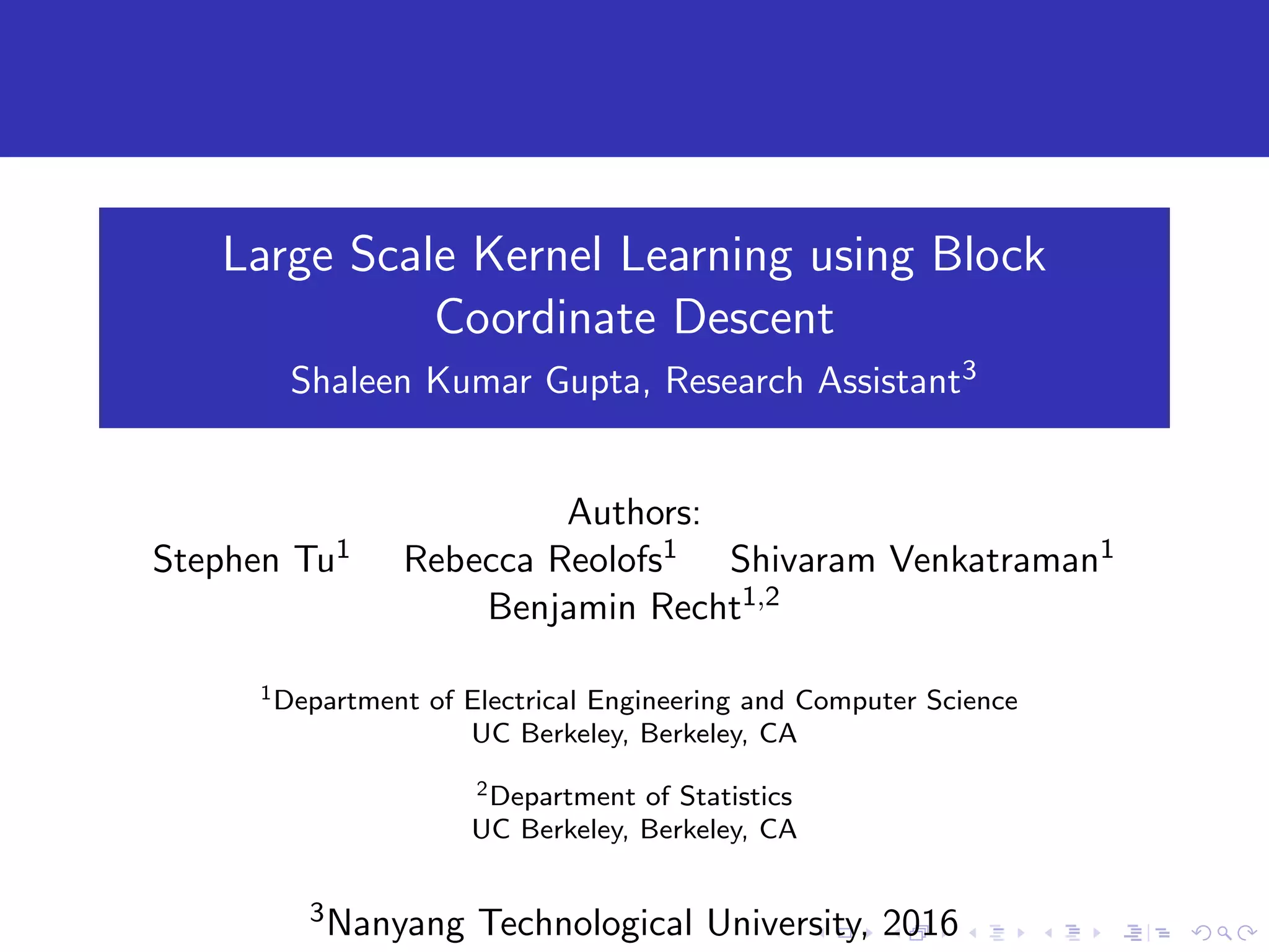 Large Scale Kernel Learning Using Block Coordinate Descent Ppt 