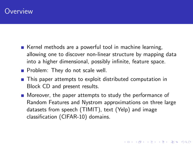 Large Scale Kernel Learning using Block Coordinate Descent | PPT