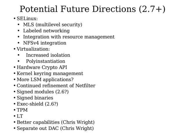Kernel Security for 2.8 - Kernel Summit 2004 | PDF | Operating Systems | Computer Software and ...