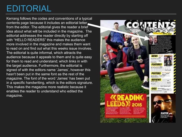 KERRANG! - Contents Page | PPTX | Desktop Publishing | Computer ...