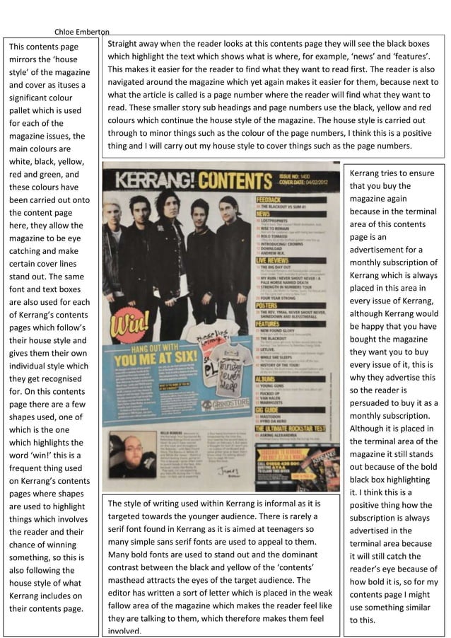 Kerrang contents analysed | DOCX