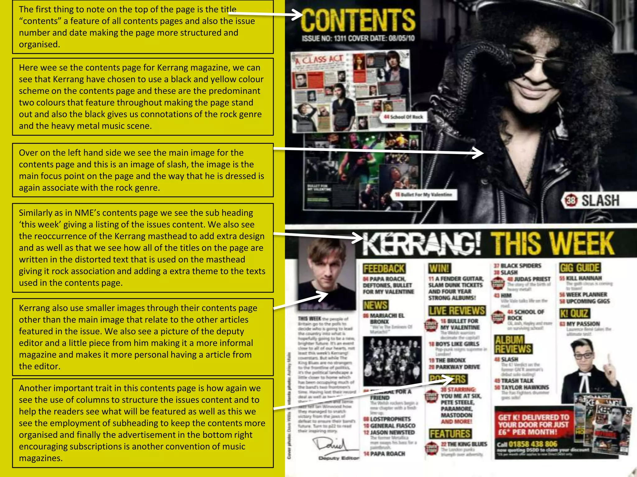 Kerrang contents page analysis. | PPTX