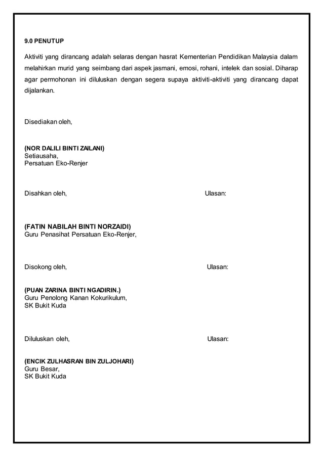 Kertas Kerja Penubuhan Eko-Renjer | PDF
