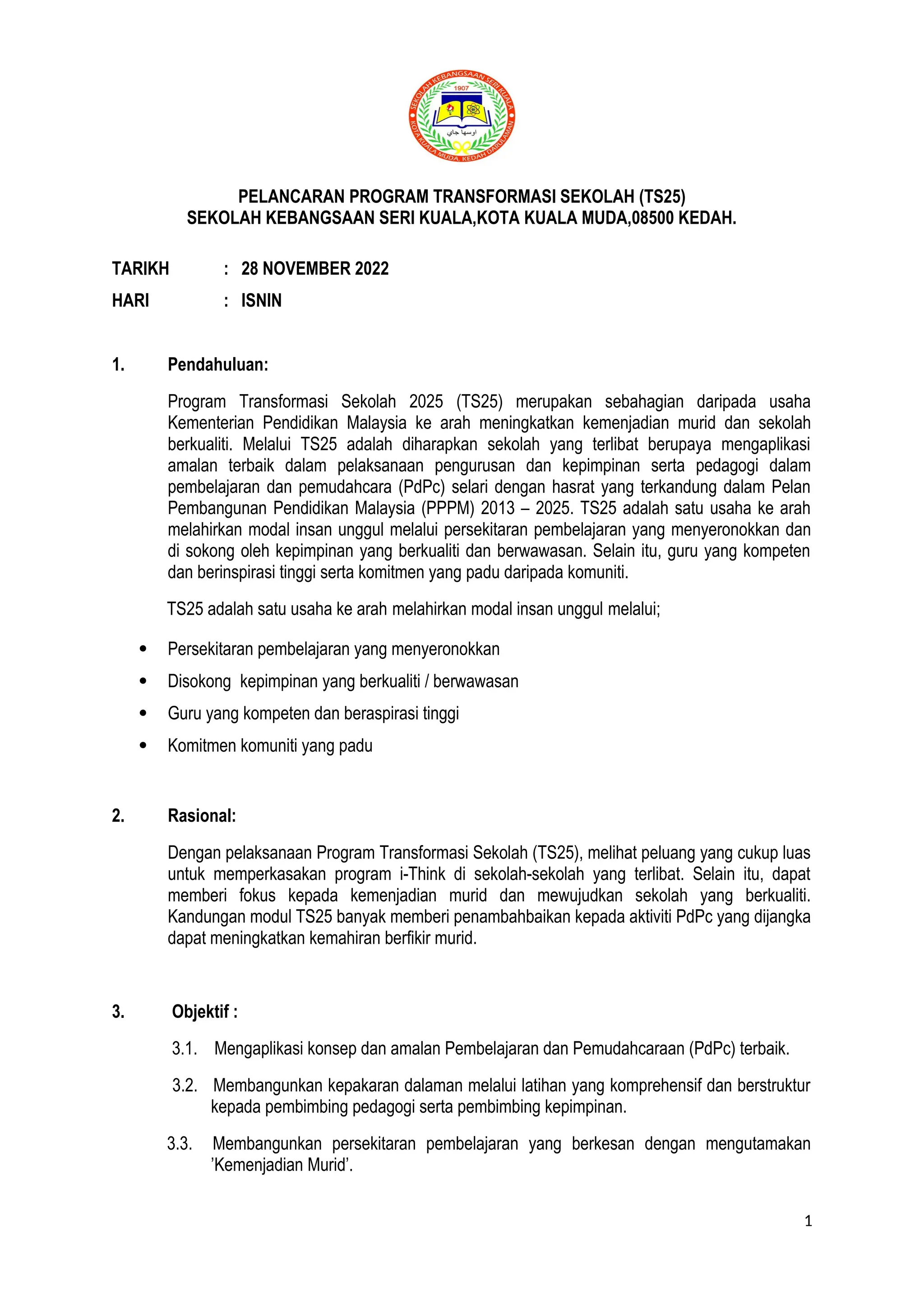 pelancaran program transformasi sekolah. sekolah kebangsaan seri kuala ...