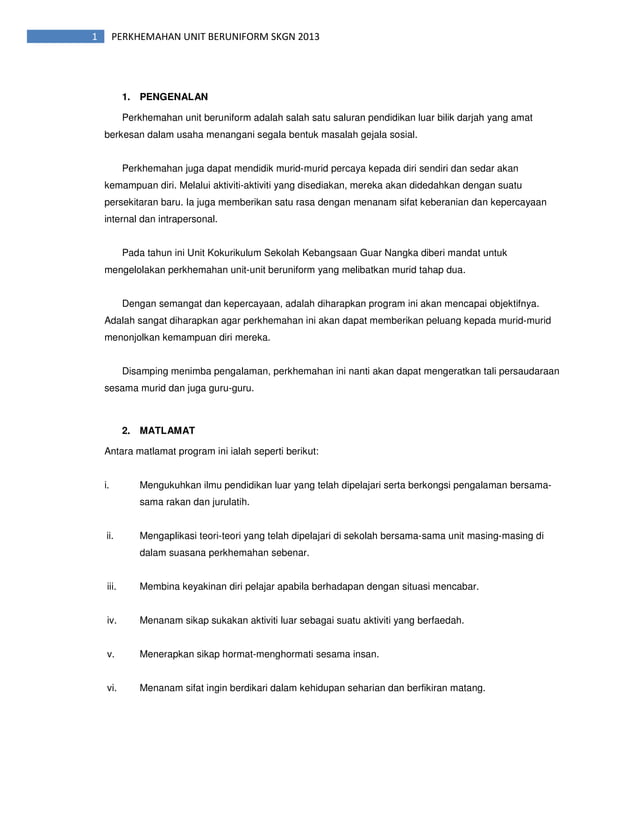 Laporan Perkhemahan Unit Beruniform Sekolah 2013 | PDF