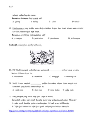 Kertas Soalan Bahasa Melayu Pemahaman Tahun 5 KSSR | DOC
