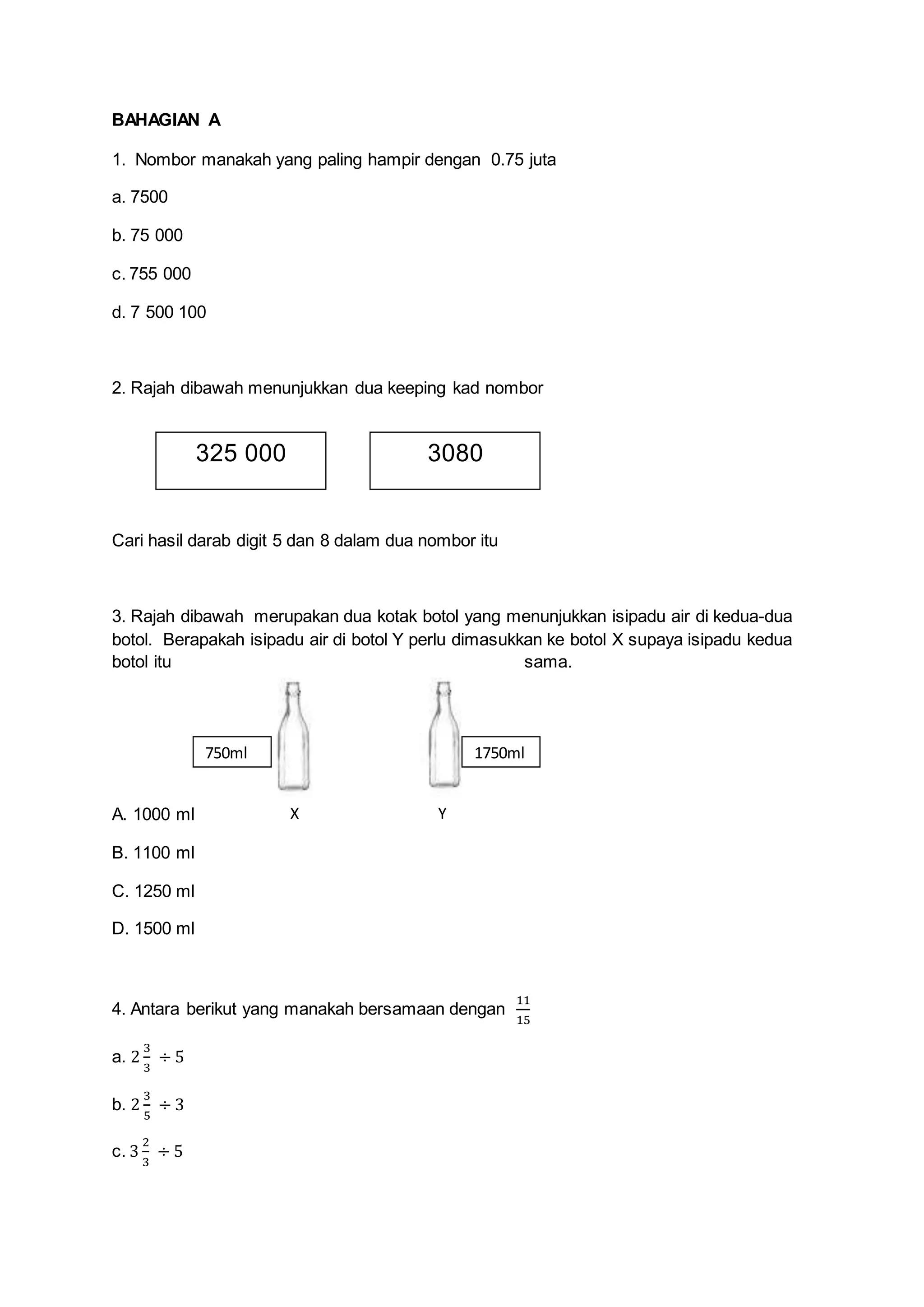 Kertas 1 matematik UPSR | DOCX
